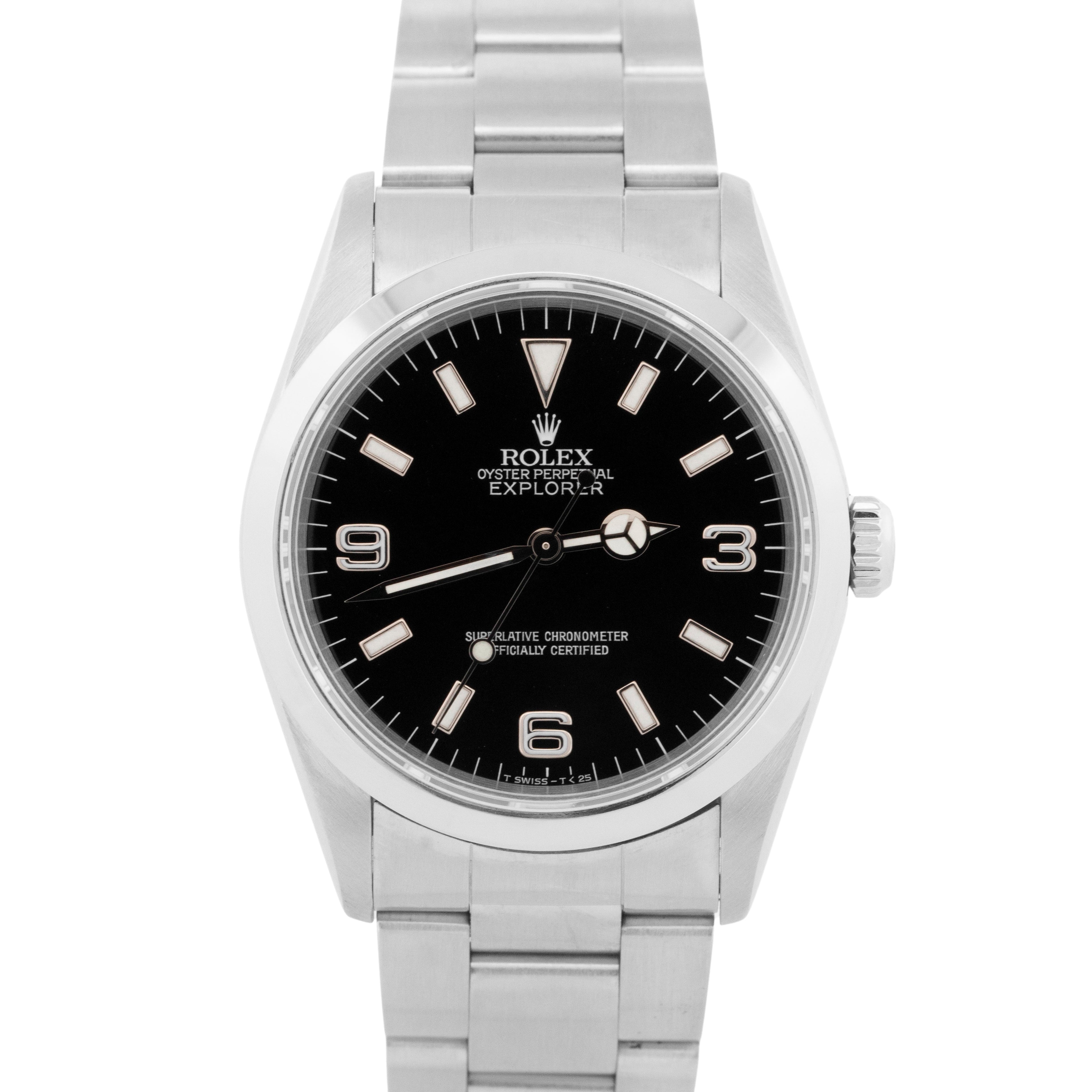 Rolex Explorer I 36mm Black Stainless Steel Oyster NO-HOLES 3-6-9 Watc ...