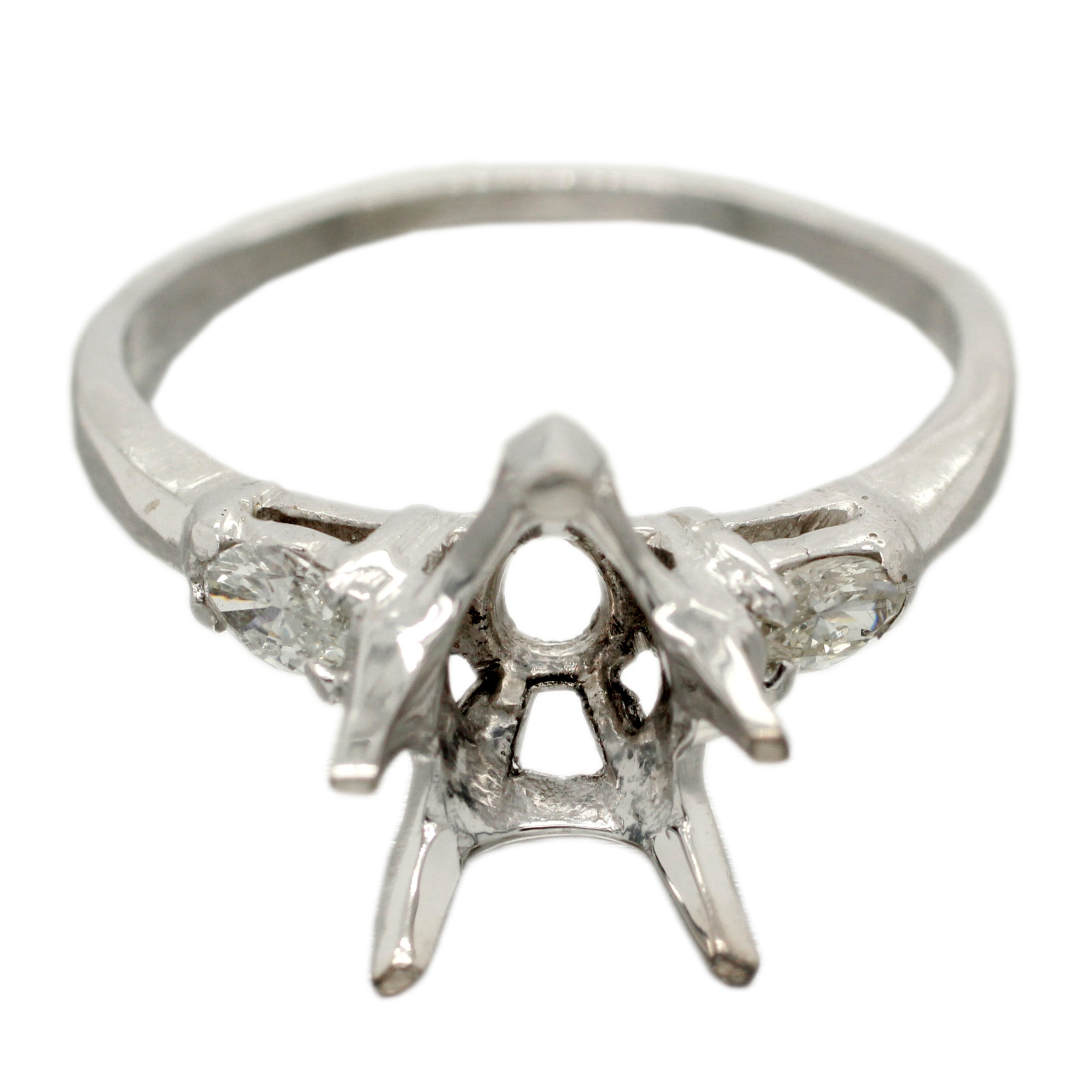 Vintage 1.75ct Pear Cut Engagement Ring Mounting - Platinum w/ 0.35ctw ...