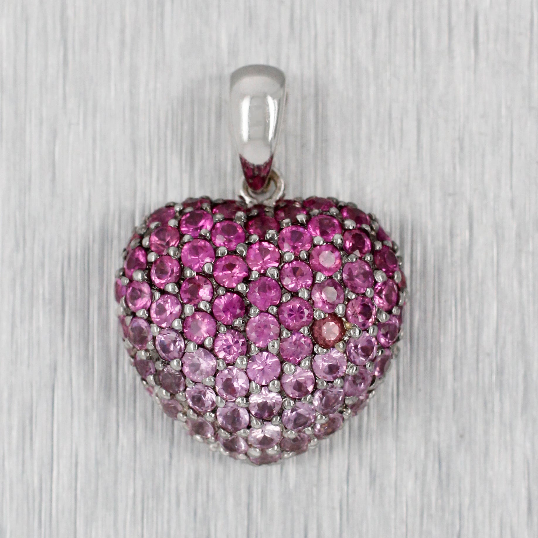 Vintage Pink Ruby Heart Charm Cluster Pendant - 14k White Gold ...