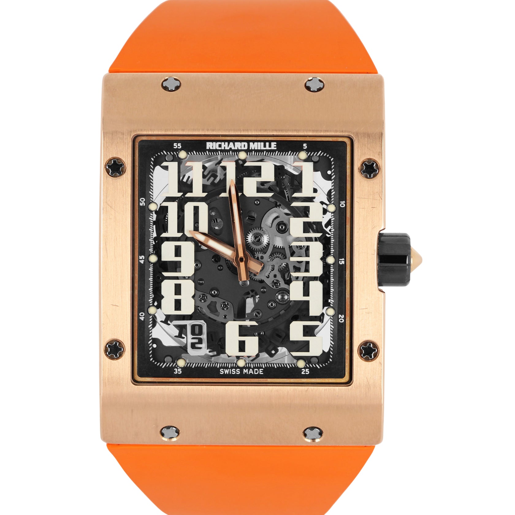 Richard Mille RM016 Extra Flat 18k Rose Gold Skeleton 38x49 Orange Rub ...
