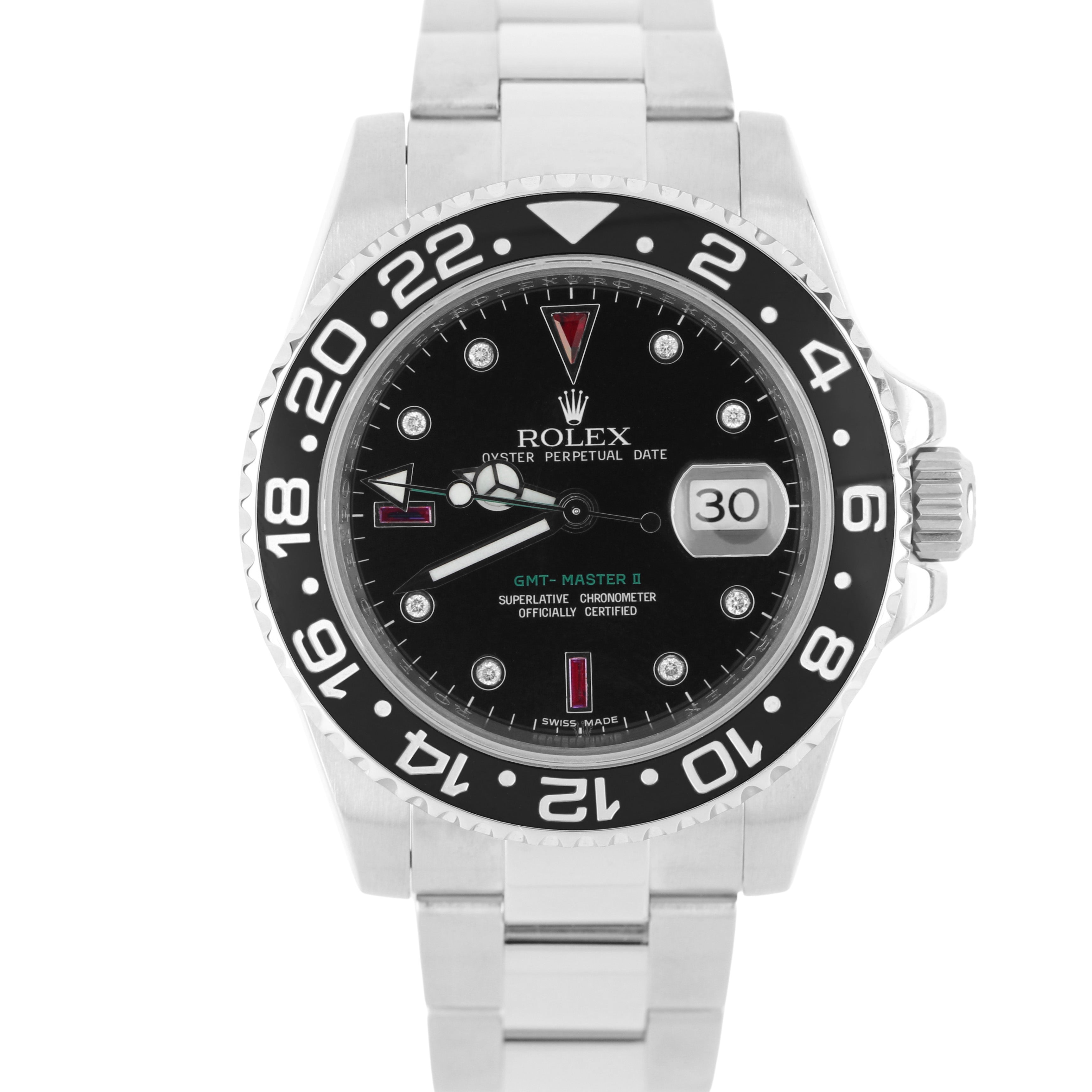 Rolex GMT-Master II Stainless Steel Black DIAMOND RUBY 40mm 116710 Wat ...