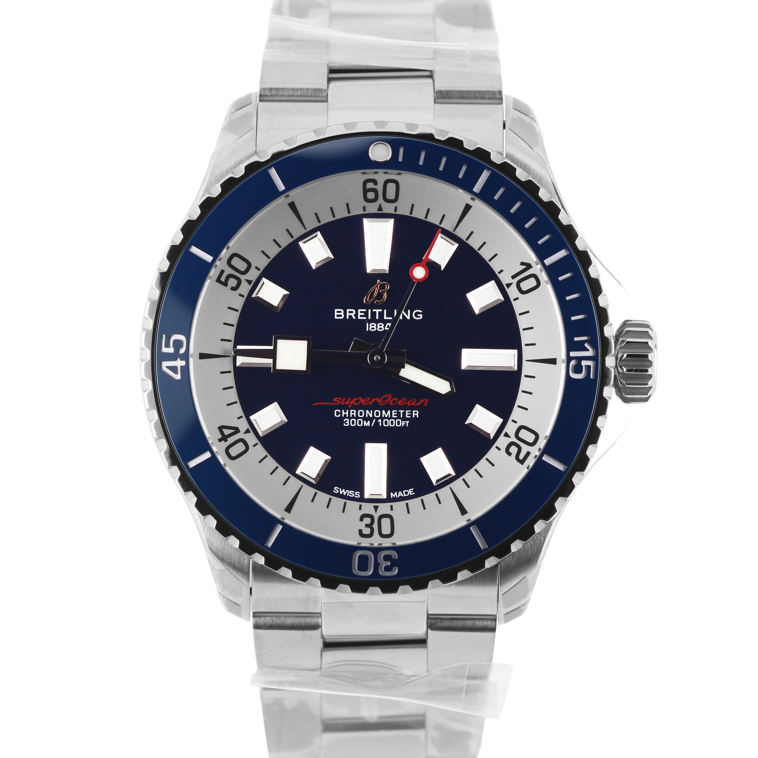 NEW STICKERED Breitling SuperOcean PAPERS Steel Blue 42mm A17375 Watch ...