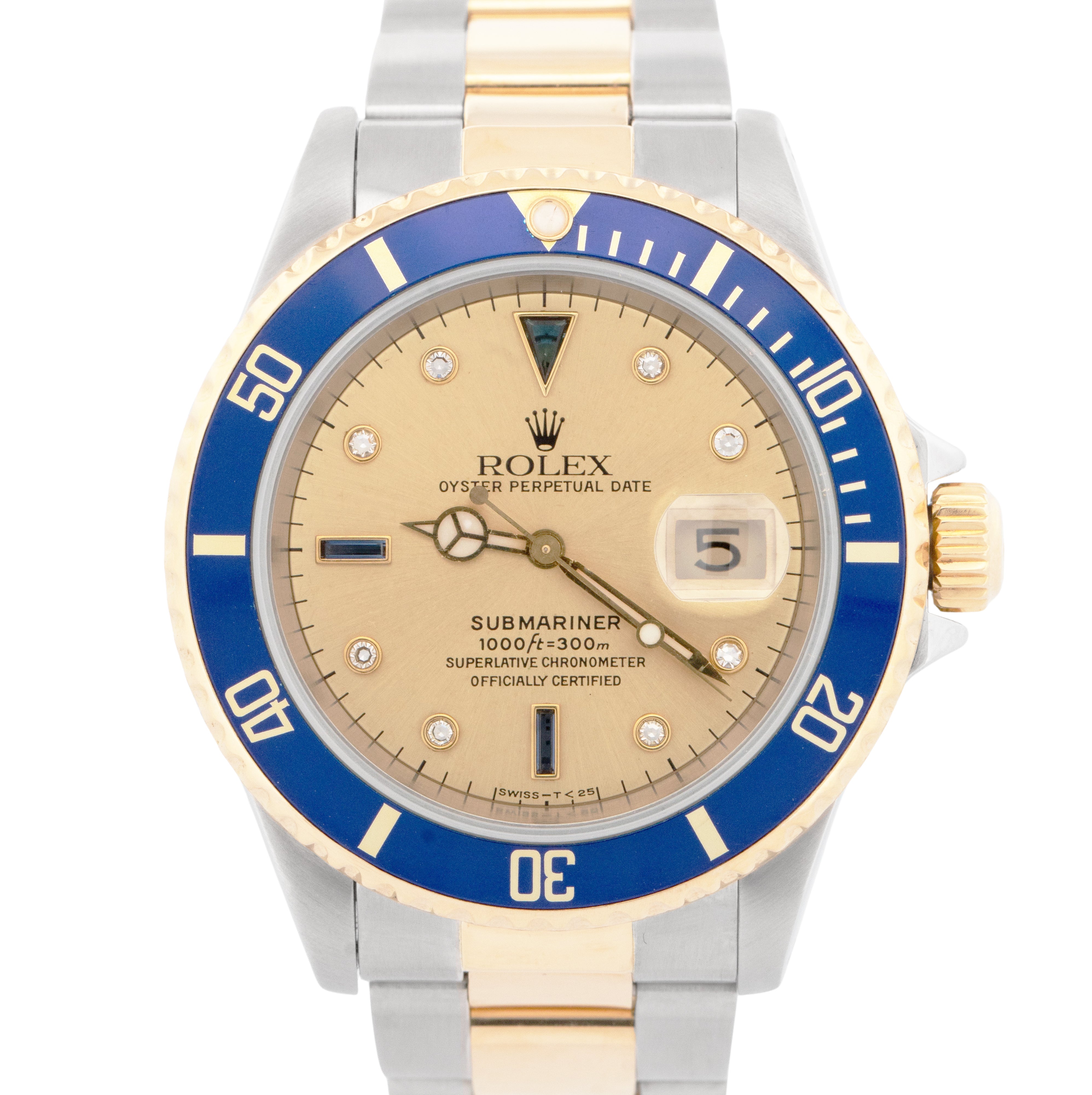 Rolex Submariner Date 40mm Champagne Serti Two-Tone 18K Gold Steel 166 ...