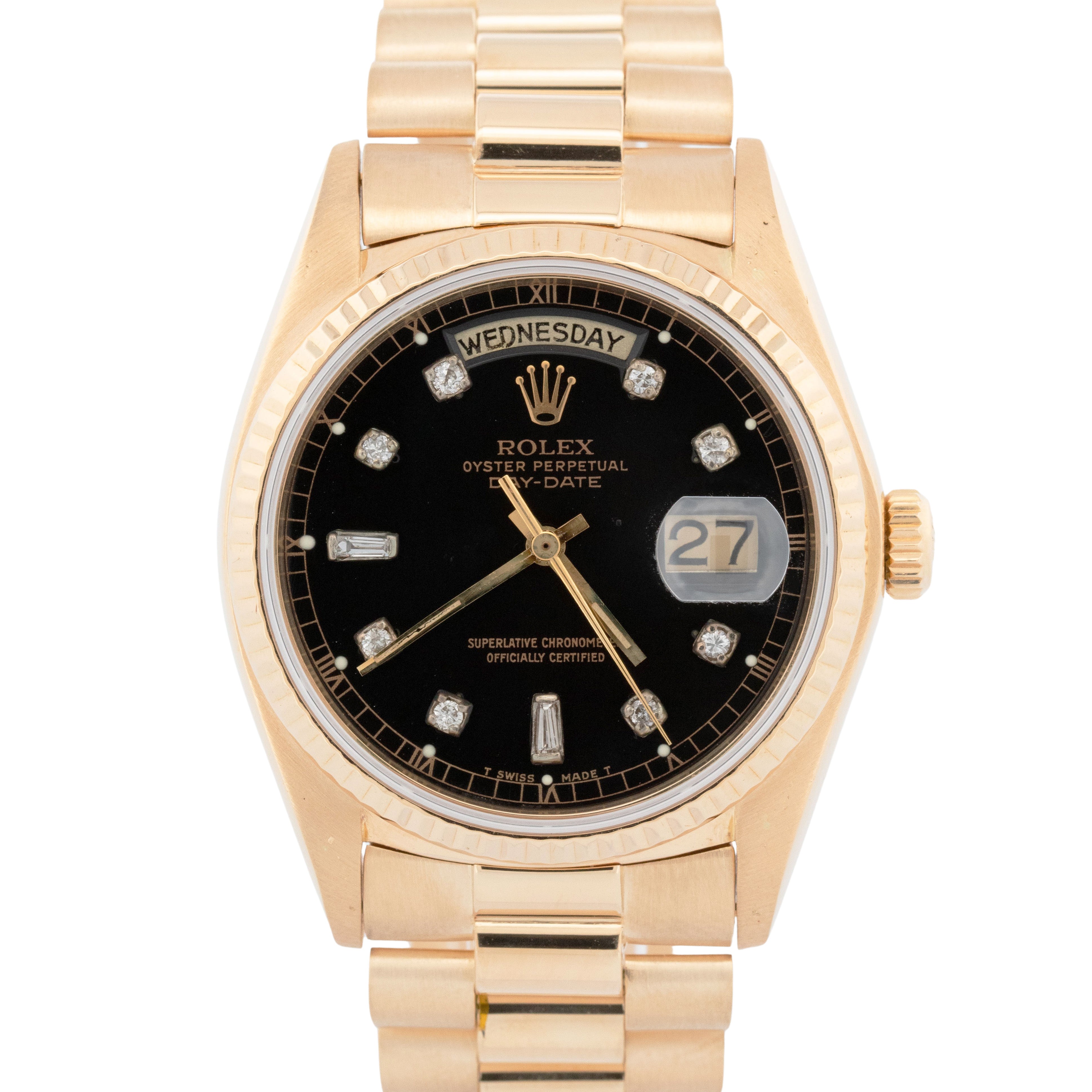 Rolex Day-Date President Black DIAMOND 36mm 18K Yellow Gold Fluted Wat ...