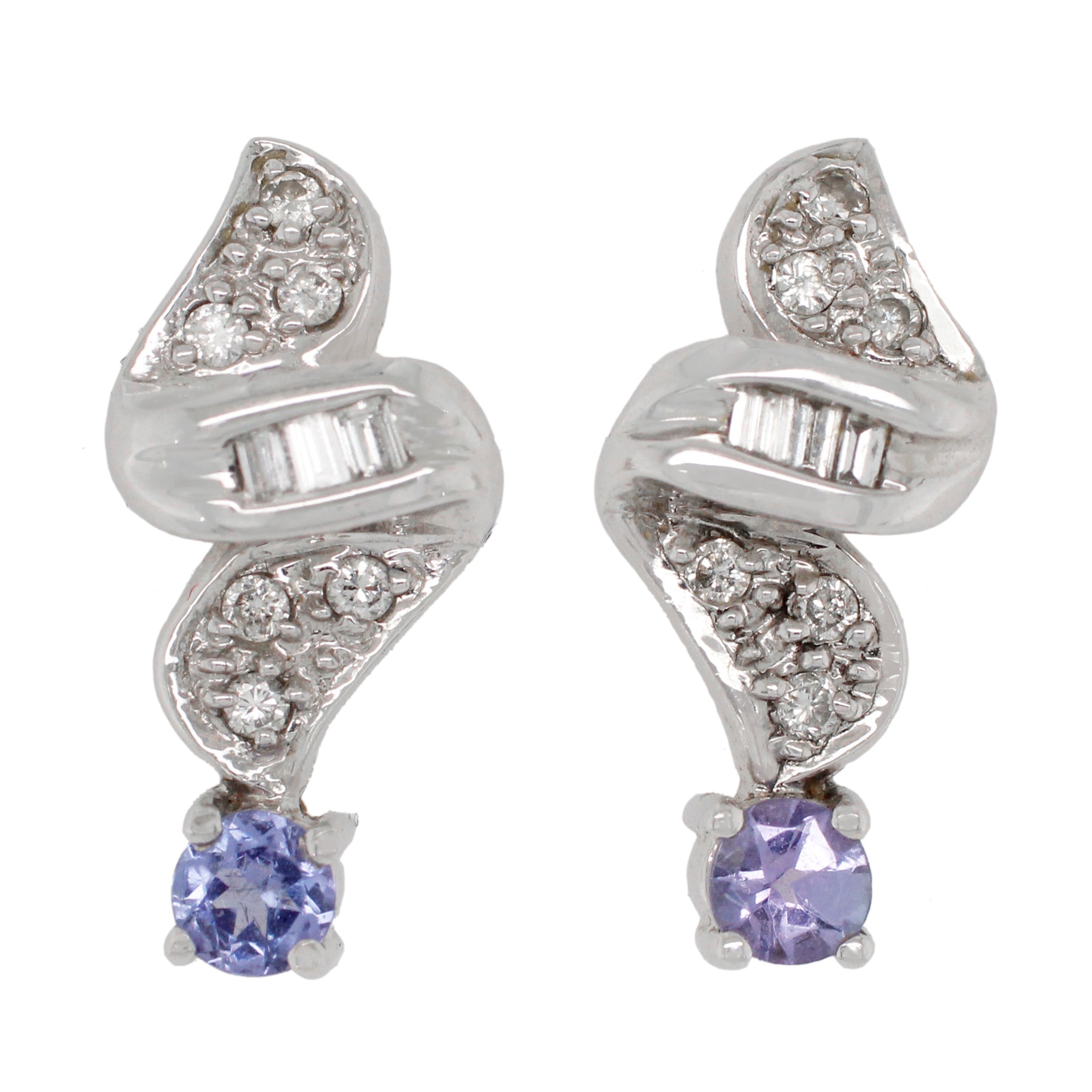 Vintage Blue Tanzanite Swirled Stud Earrings w/ Diamond Accents - 14k ...