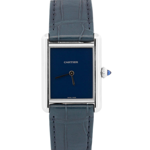 PAPERS Cartier Tank Must Large BLUE Quartz 33mm Steel Watch 4323 / WST ...
