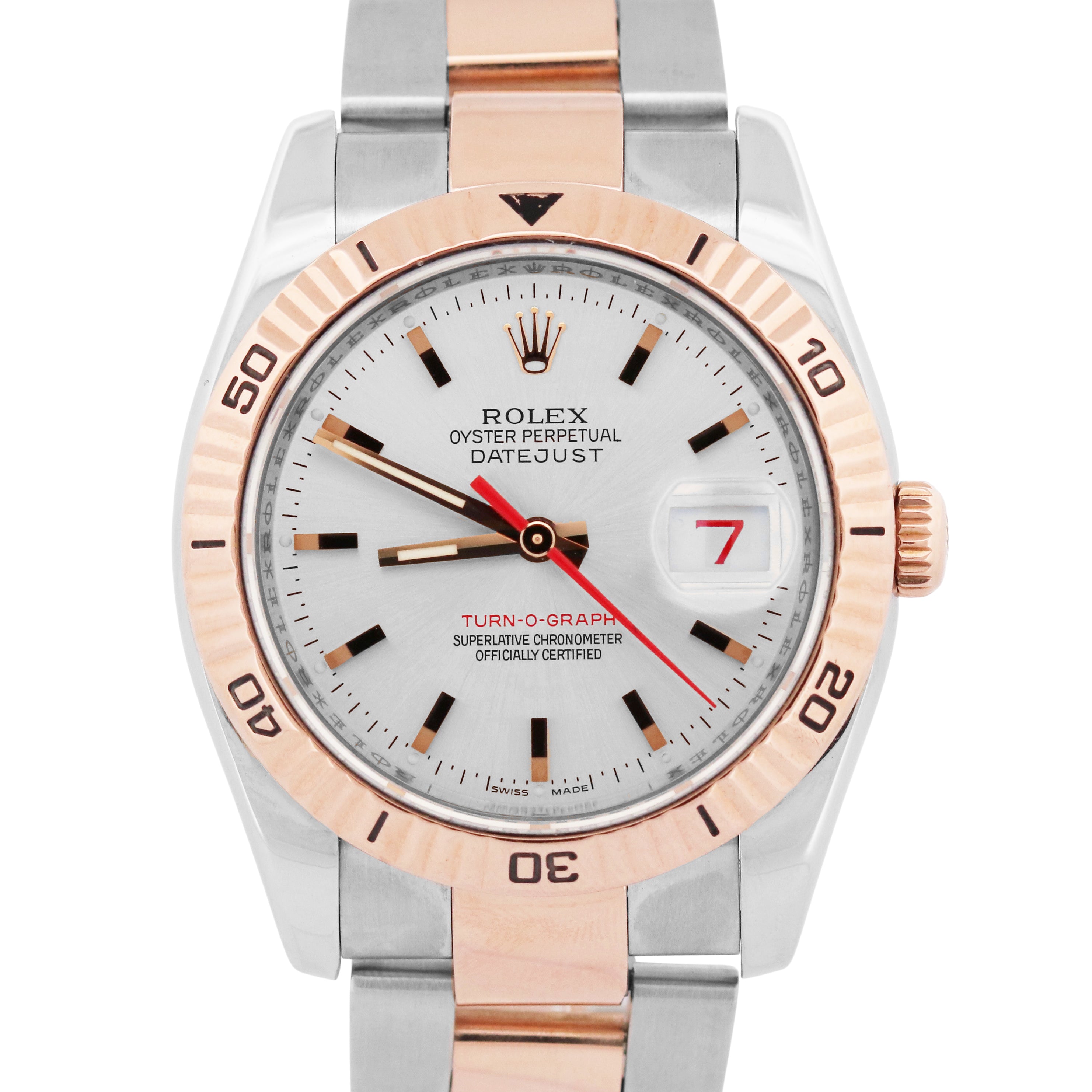 Rolex DateJust Turn-O-Graph 36mm SILVER Two-Tone 18K Rose Gold Watch 1 ...